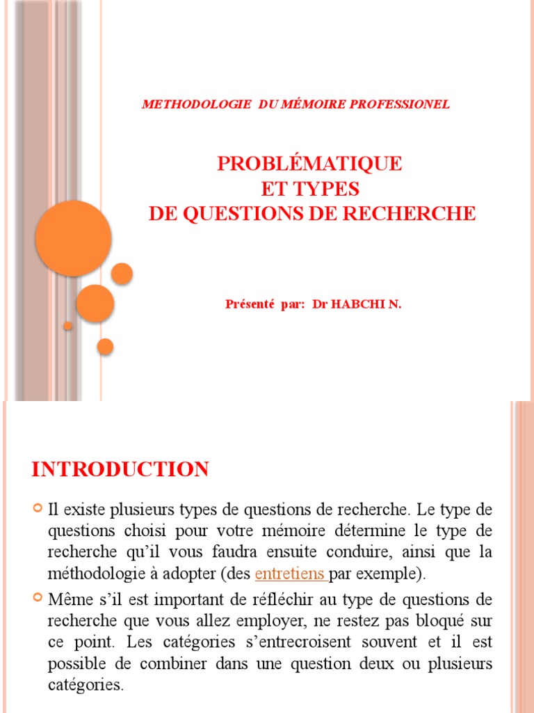 Problématique Et Types de Questions de Recherche | PDF
