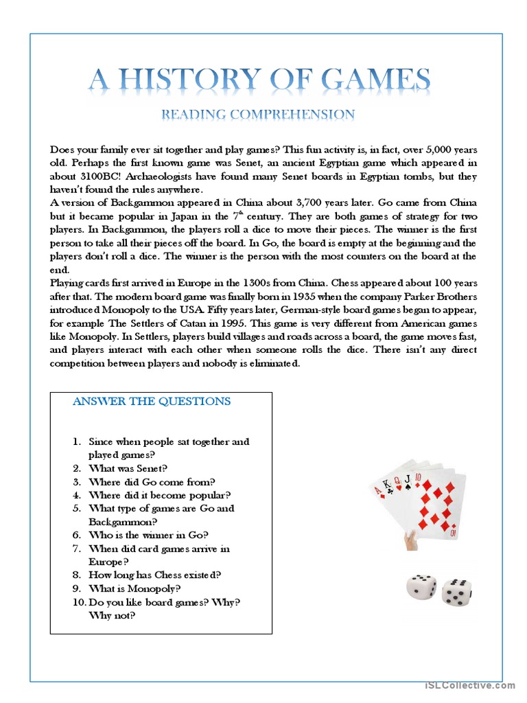 A History of Games - Reading Comprehension | PDF
