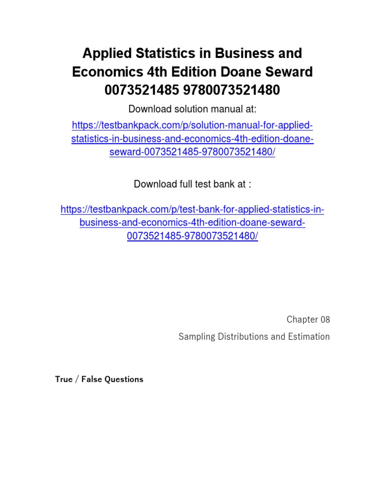 Applied Statistics in Business and Economics 4th Edition Doane Test ...