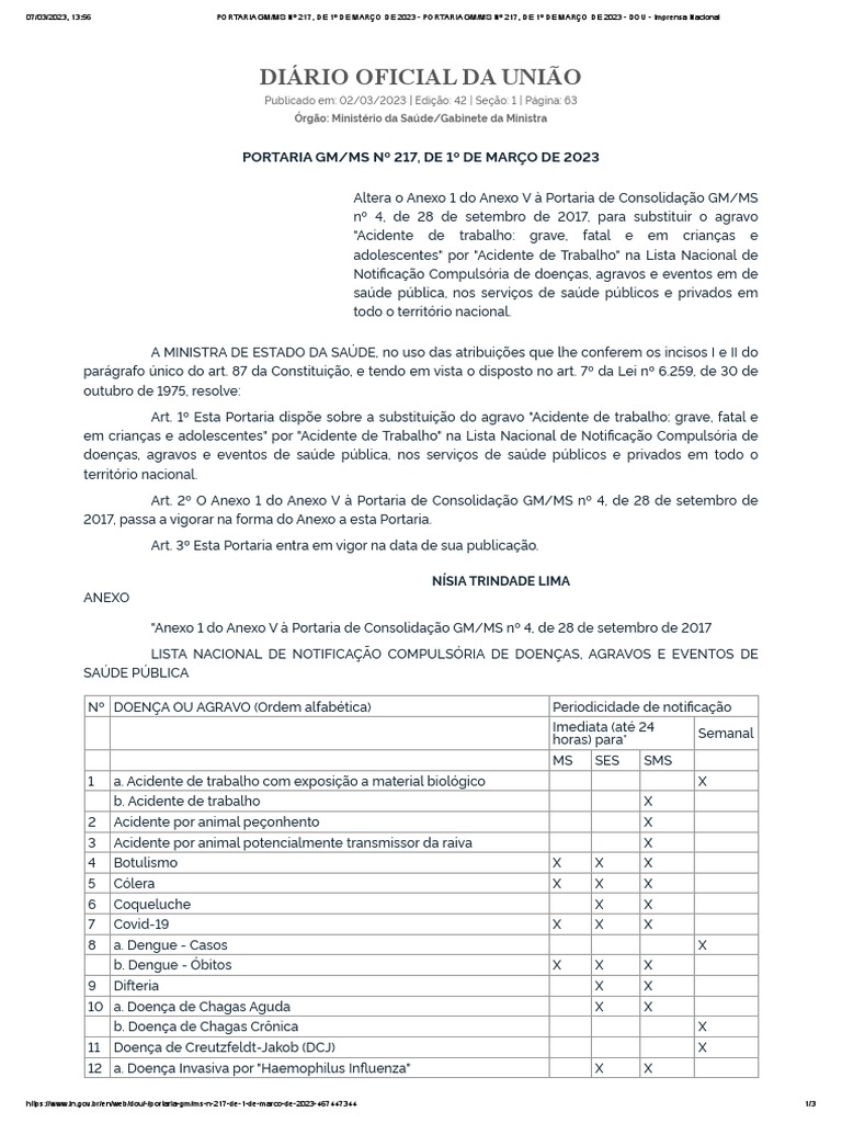 PORTARIA GM MS 217 2023 Lista Notificacao Compulsoria Vigente | PDF ...