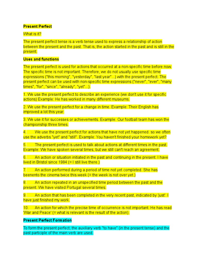 Present Perfect and Present Perfect Progressive | PDF | Perfect ...