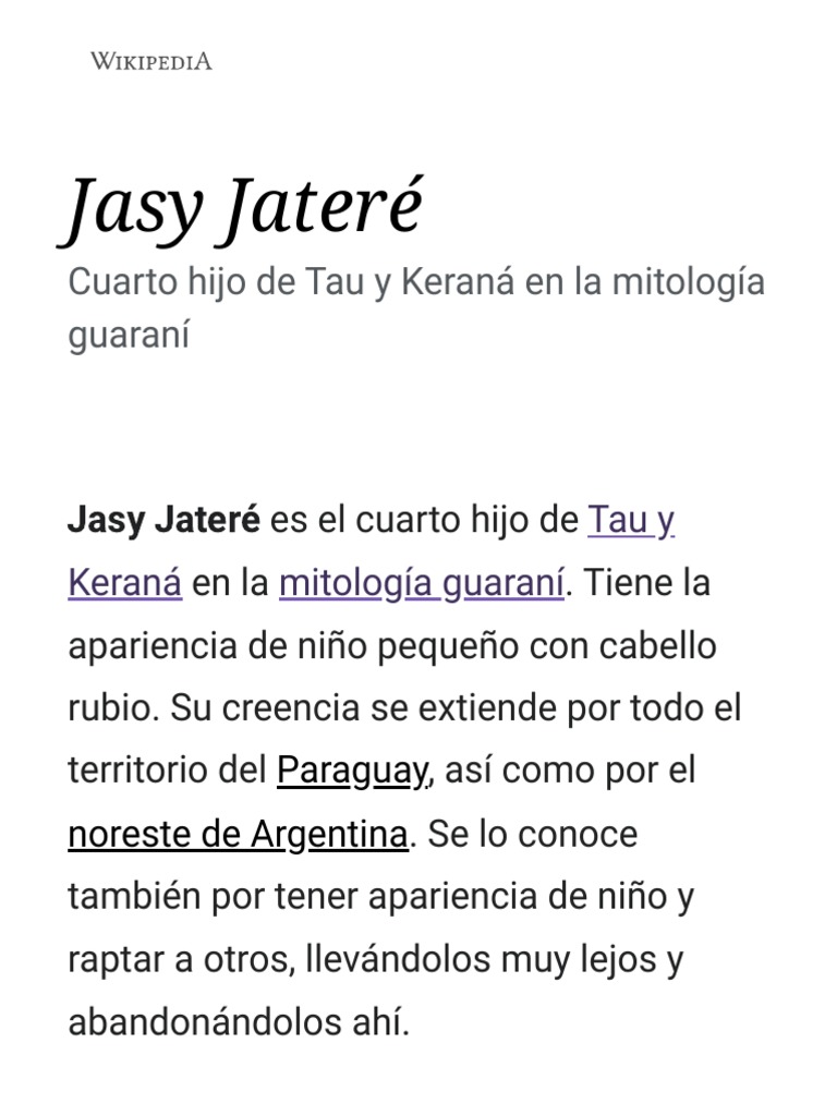 Jasy Jateré - Wikipedia, La Enciclopedia Libre | PDF | Personajes ...