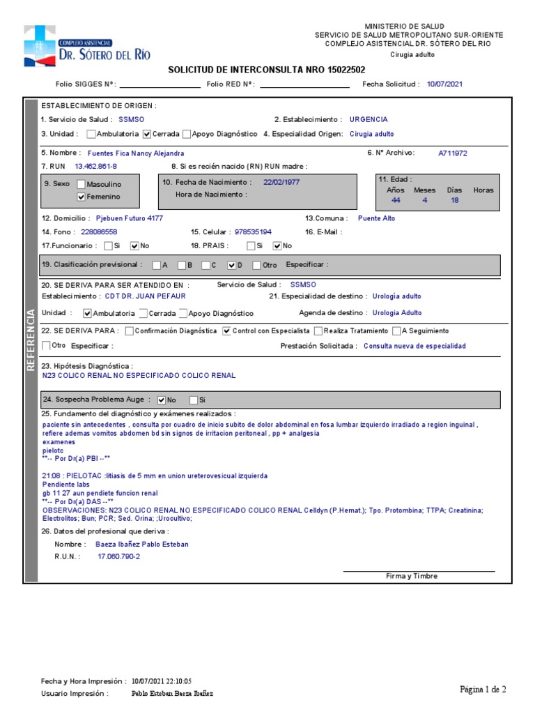 Solicitud de Interconsulta Nro 15022502 | PDF