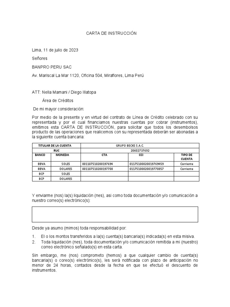 Carta de Instrucción | PDF
