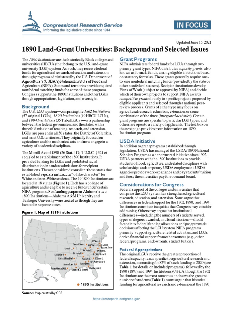 1890 Land-Grant Universities Overview | PDF | Congressional Research ...