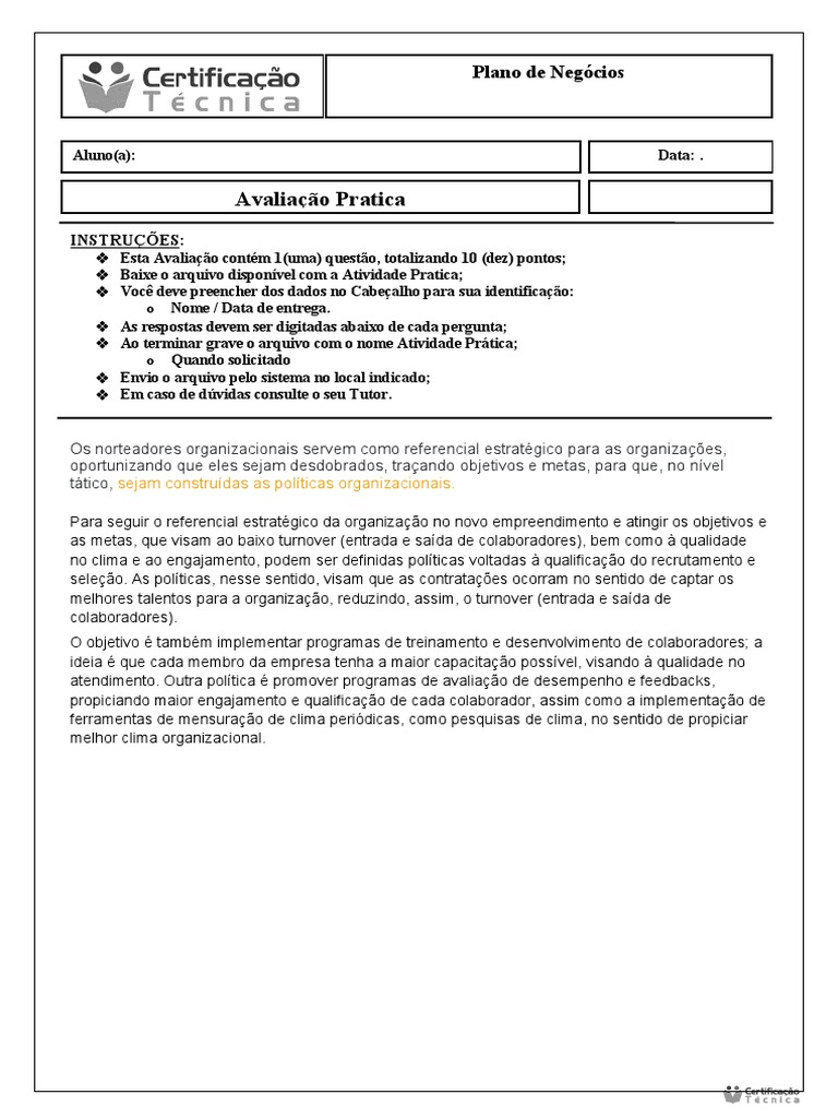 Plano de Negócios 1 Atividade Pratica | PDF