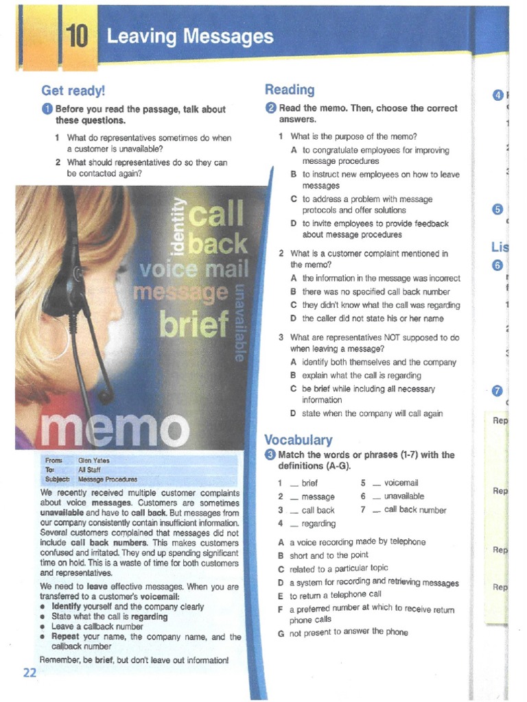 Book 1 Unit 10 - Leaving Messages | PDF