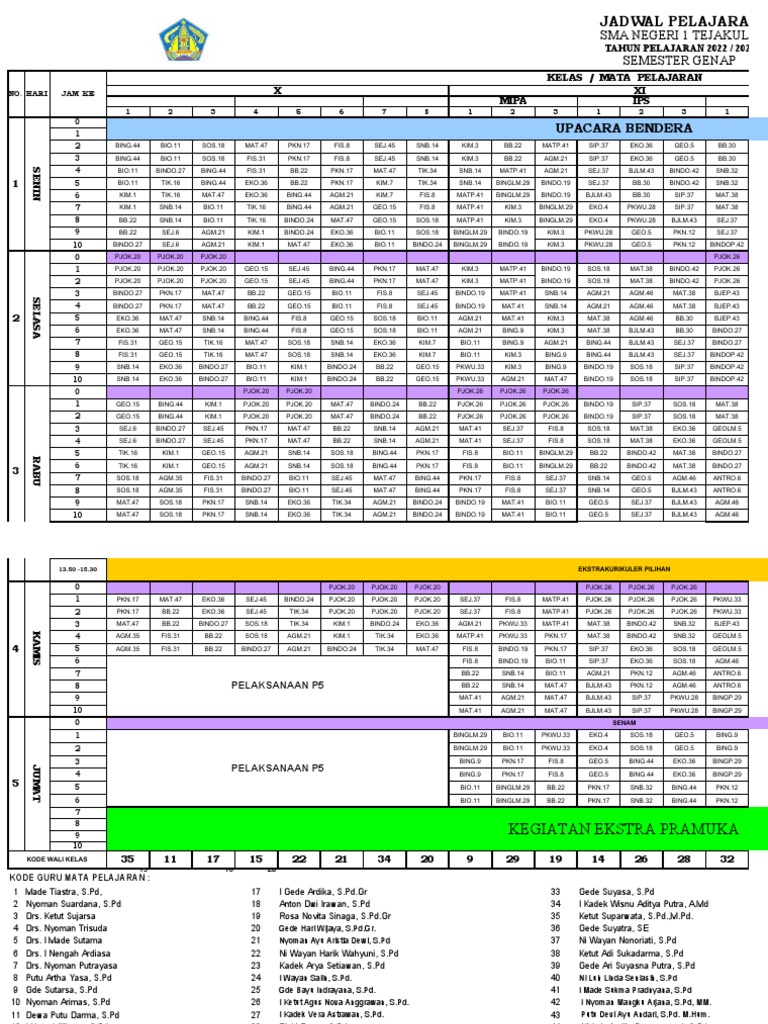 Jadwal Pelajaran GANJIL 2023-2024 | PDF