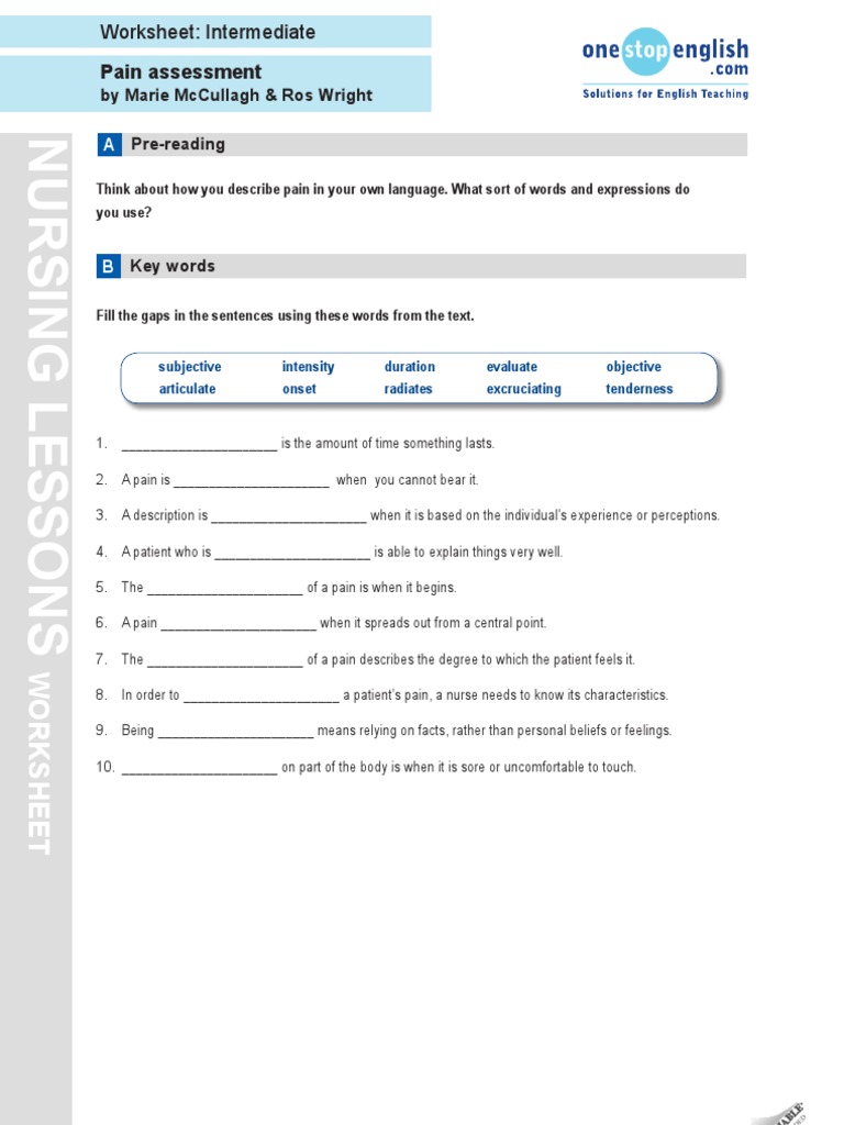 Pain Assessment Worksheet Intermediate | Download Free PDF | Pain ...