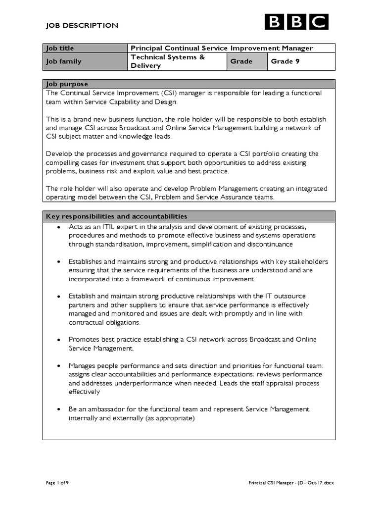 Principal CSI Manager Job Description | PDF | Governance | Bbc