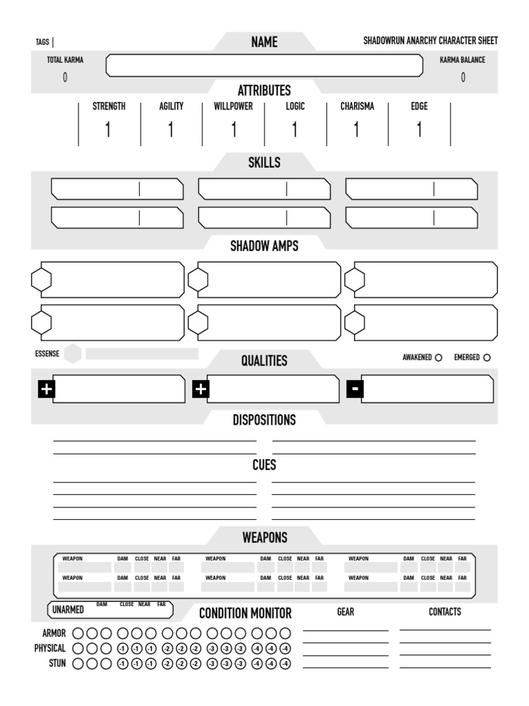 Anarchy Character Sheet v1 | PDF