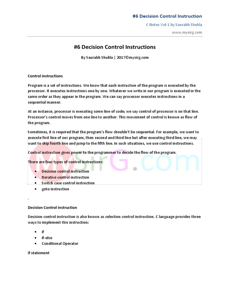 C Decision Control Instructions Guide | PDF | Computing | Computer ...