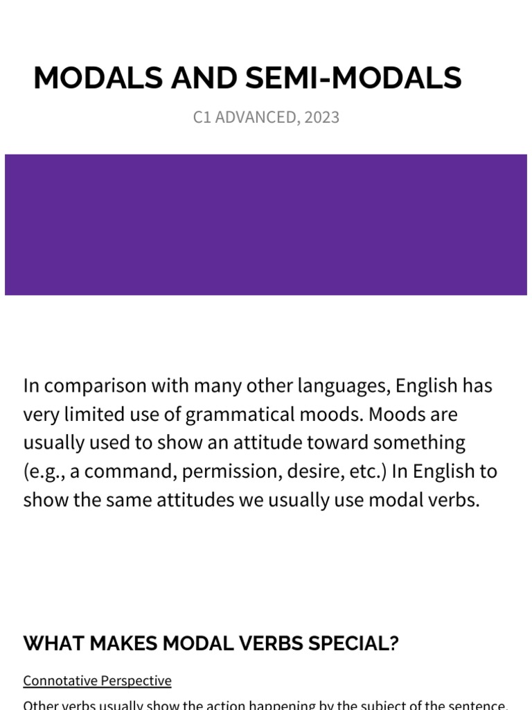 Modals and Semi-Modals | PDF | Verb | Semantic Units