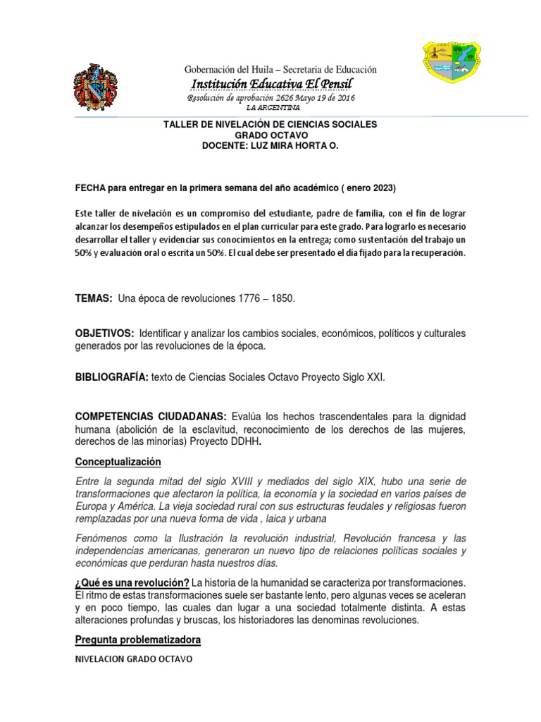 Nivelación Del Grado 8° | Descargar gratis PDF | Era de iluminacion | Declaración de ...