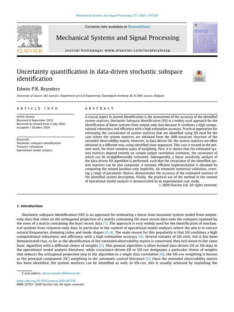 Reynders - 2021 - Uncertainty Quantification in Data-Driven Stochastic ... Reynders - 2021 - Uncertainty Quantification in Data-Driven Stochastic ...