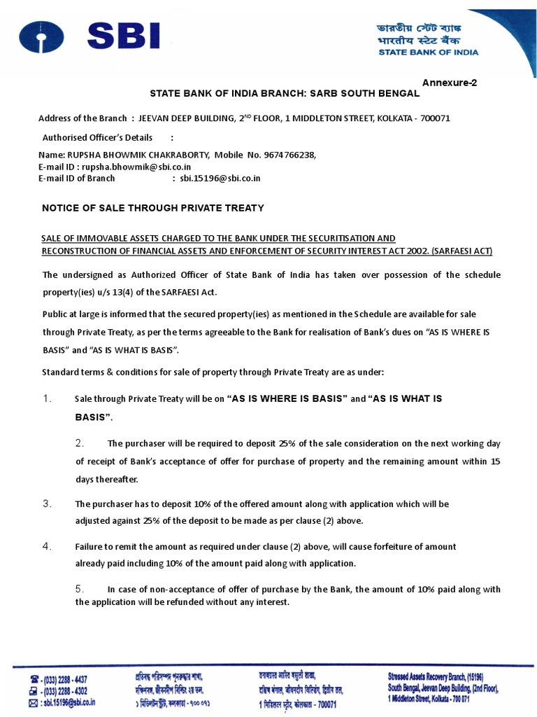 Sale Notice Through Private Treaty | PDF