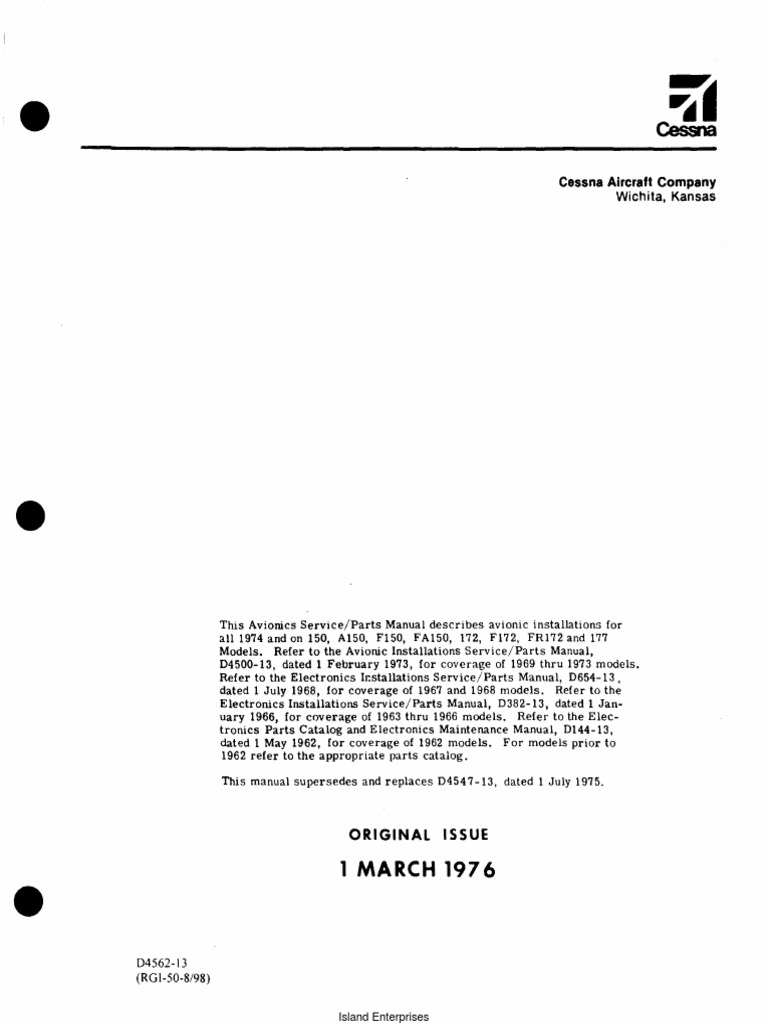 D4562-13 Avionics Service Parts Manual 74 and On 150 172 177 | PDF ...