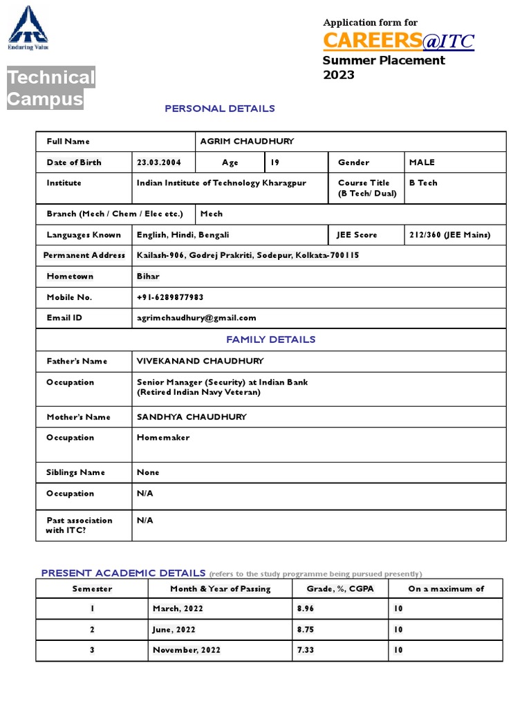 KITES'24 Application Form - ITC CDC | PDF | Creativity | Knowledge