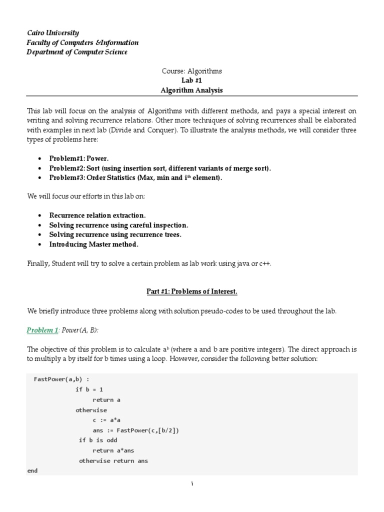 Lab 1 | Download Free PDF | Recurrence Relation | Time Complexity