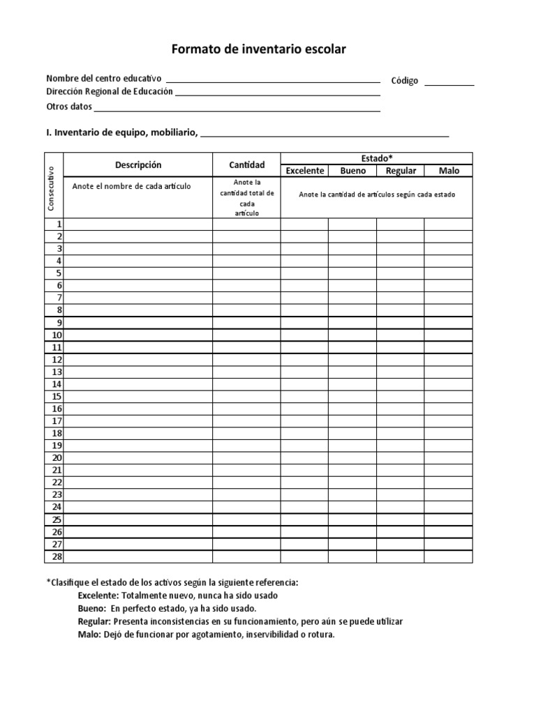 Formato De Inventario De Aula Wordle