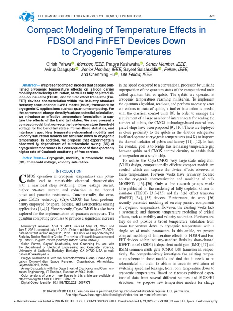 Compact Modeling Of Temperature Effects In Fdsoi And Finfet Devices
