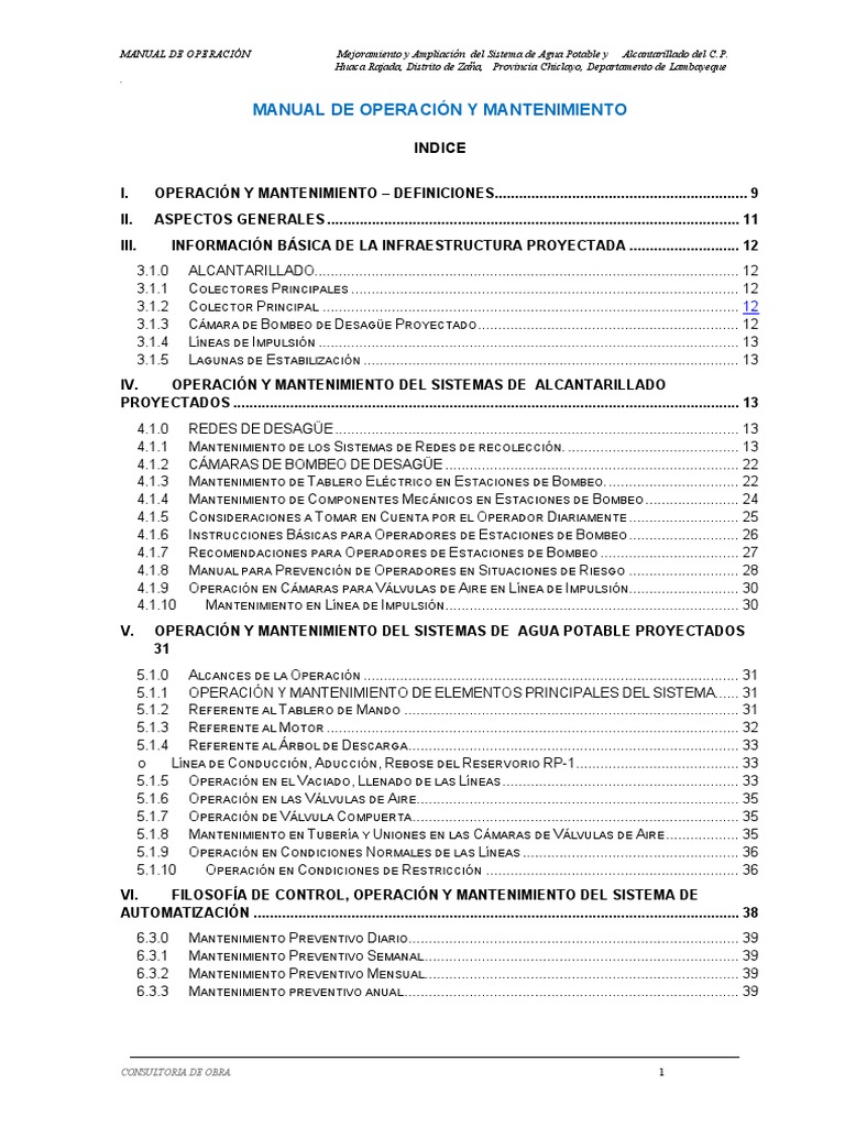 Manual de Operación y Mantenimiento | PDF | Aguas residuales ...