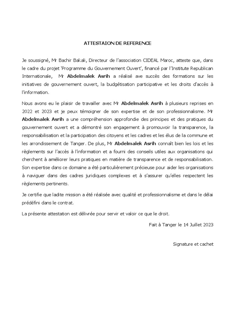 Attestation de Réference | PDF