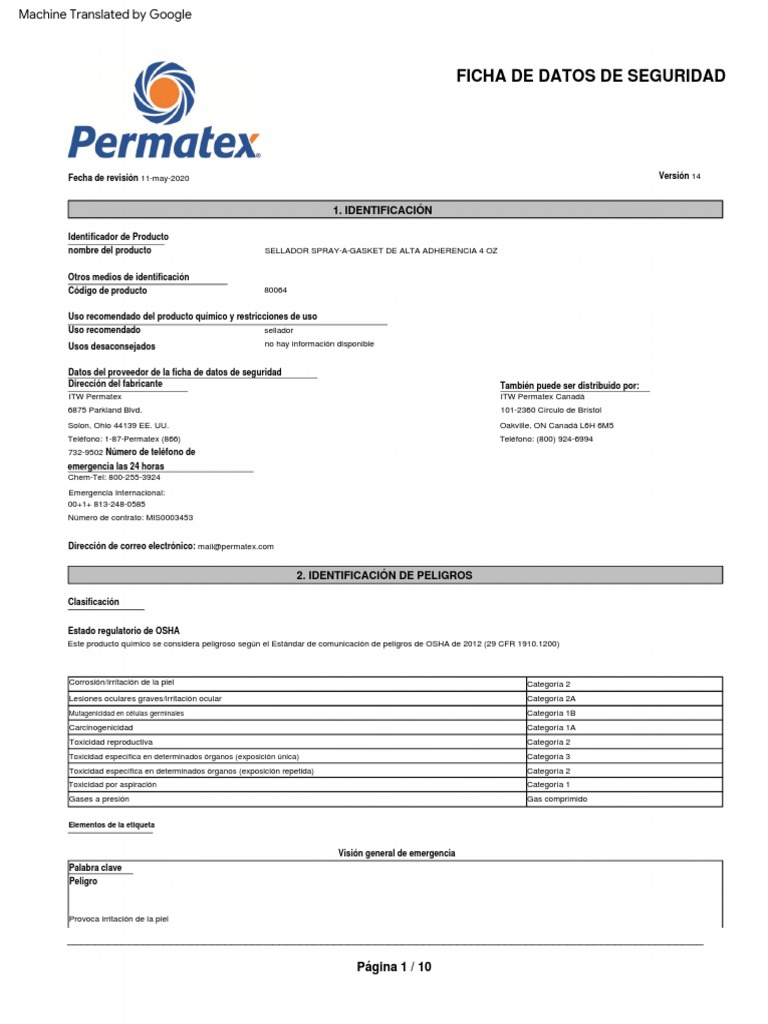 Permatex Sds Esp | PDF