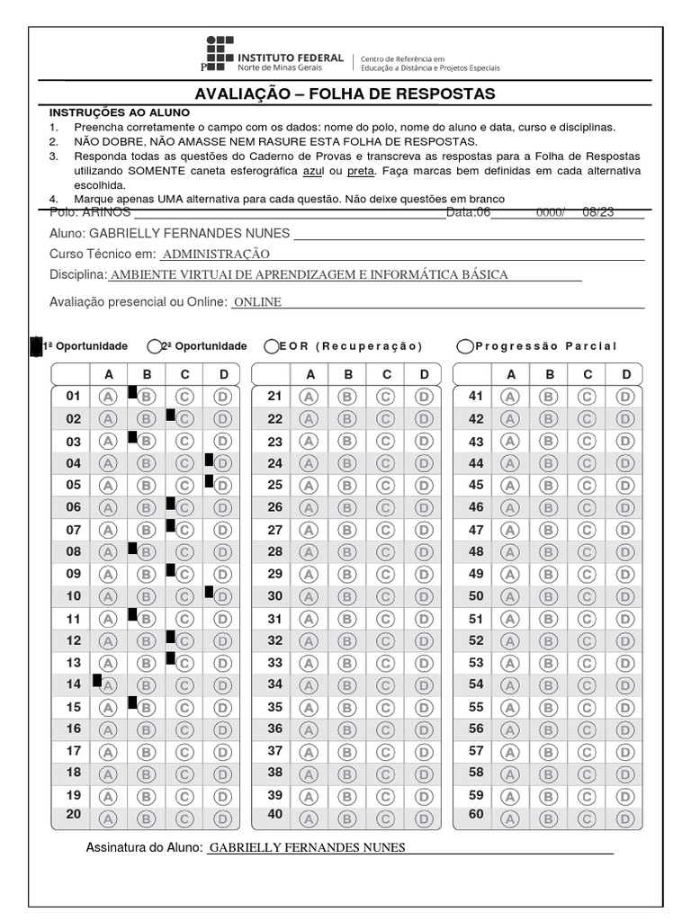 FOLHA DE RESPOSTAS PADRÃO RESPONDIDA-INFORMATICA | PDF