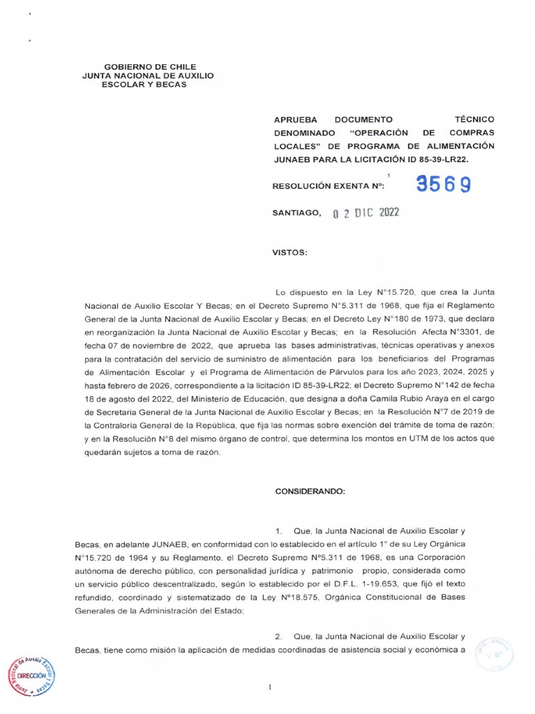Exenta 3569-2022 Aprueba Documentos Tecnicos Denominado Operacion | PDF