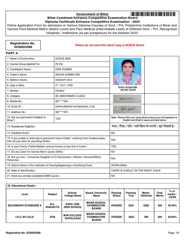 DCECE 2023 Application Form - Bihar | PDF