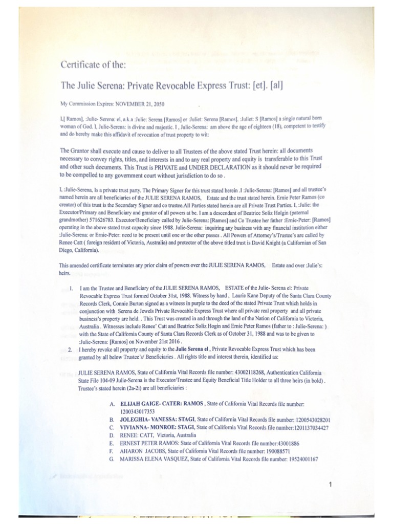 Julie Serena Private Revocable Trust | PDF