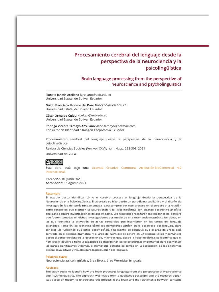 Procesamiento Cerebral Del Lenguaje Desde La Perspectiva De La