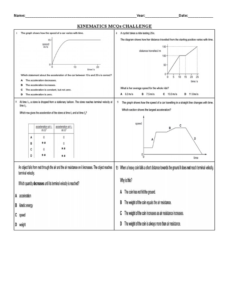 Kinematics MCQ 2023 | PDF | Force | Weight Kinematics MCQ 2023 | PDF | Force | Weight