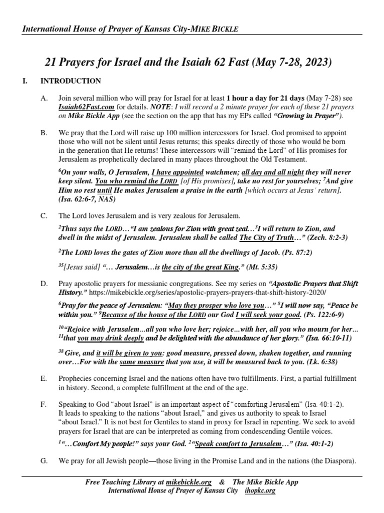 21 Prayers For Israel Isaiah 62 Fast May 7 28 2023 MAIN | PDF | Glory ...