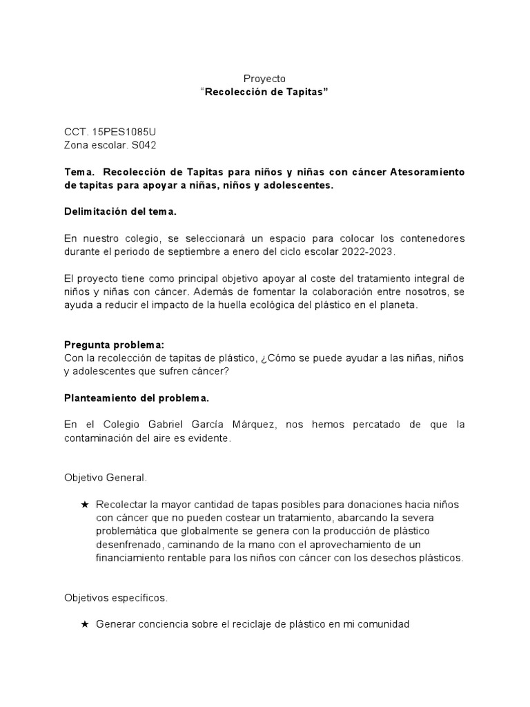 Recolección de Tapitas | PDF