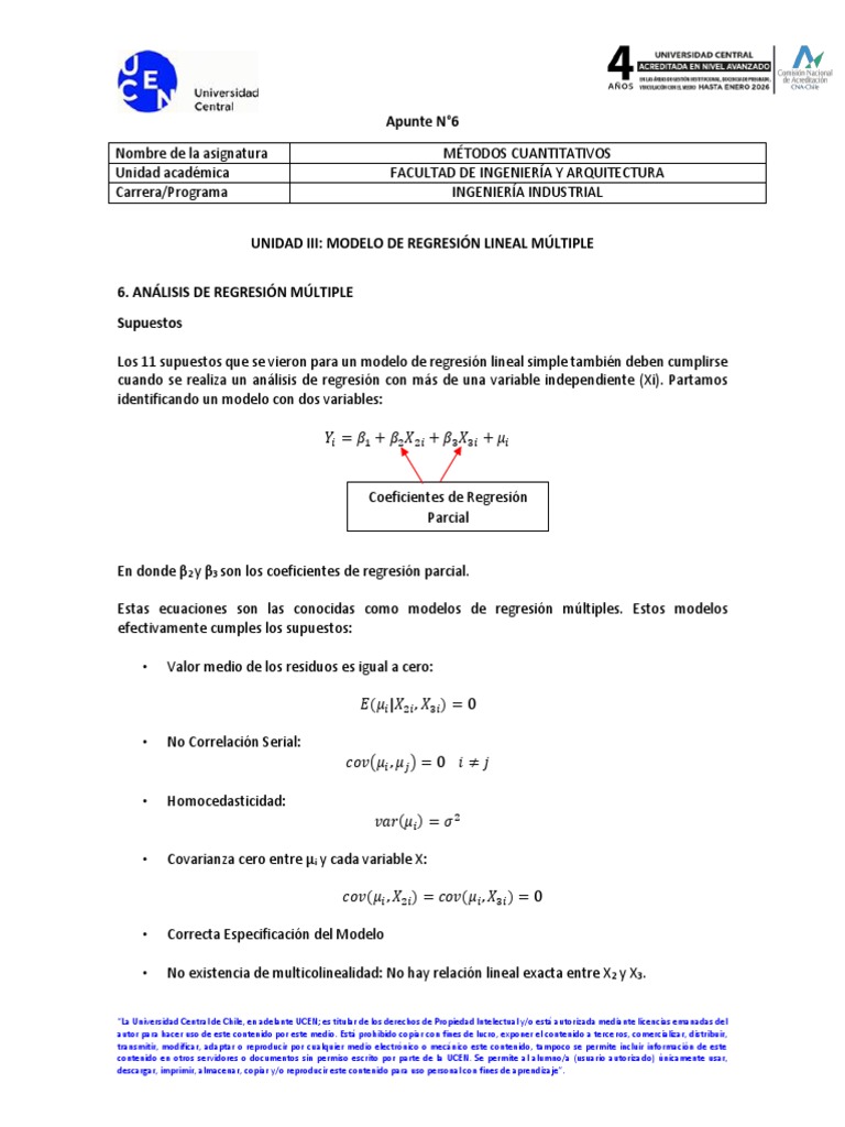 S3 - Apunte 6 - Métodos Cuantitativos | PDF | Regresión lineal | Mínimos cuadrados ordinarios