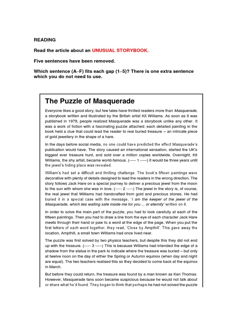 The Masquerade Puzzle: A Treasure Hunt Story | PDF | Classics