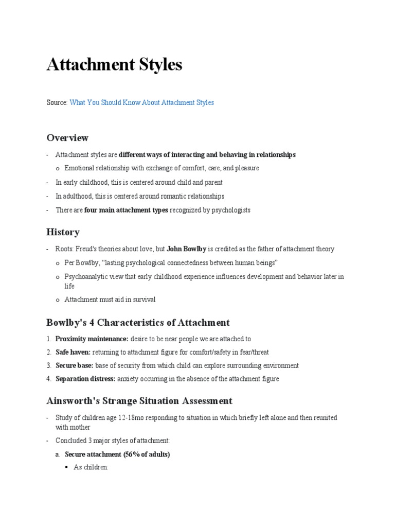 Attachment Styles Notes | PDF | Attachment Theory | Developmental ...