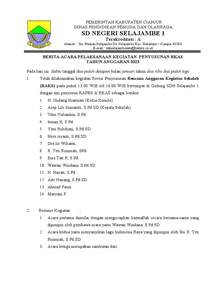 Berita Acara Musyawarah Penggunaan Dana Bos | PDF