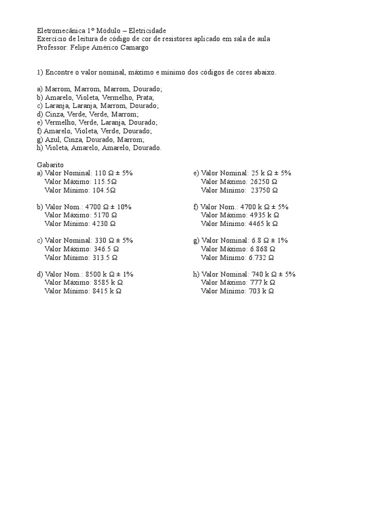 Lista de Exercicios 2 - Gabarito | PDF