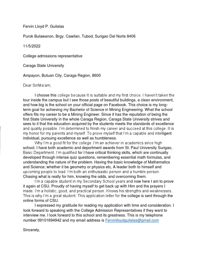 Sample College Admission Paper | PDF