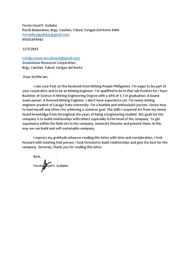 Sample Job Application Letter | PDF