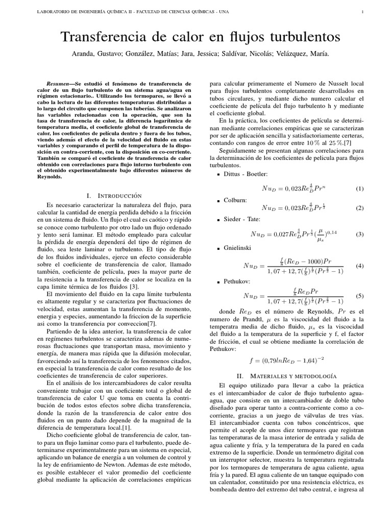 Informe Laboratorio Flujo Turbulento | PDF | Intercambiador de calor ...