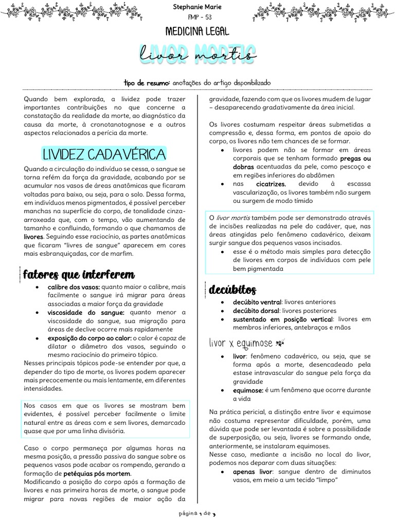 Lividez Cadavérica: Importância Forense | PDF
