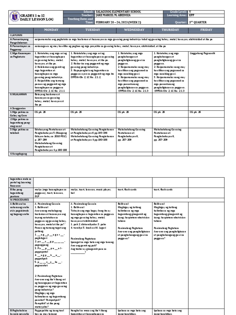 DLL - Epp 5 - Q3 - W2 | PDF