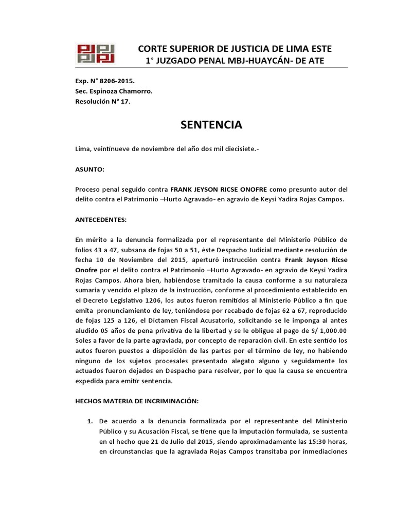 Sentencia: Corte Superior de Justicia de Lima Este | PDF | Derecho penal | Castigos