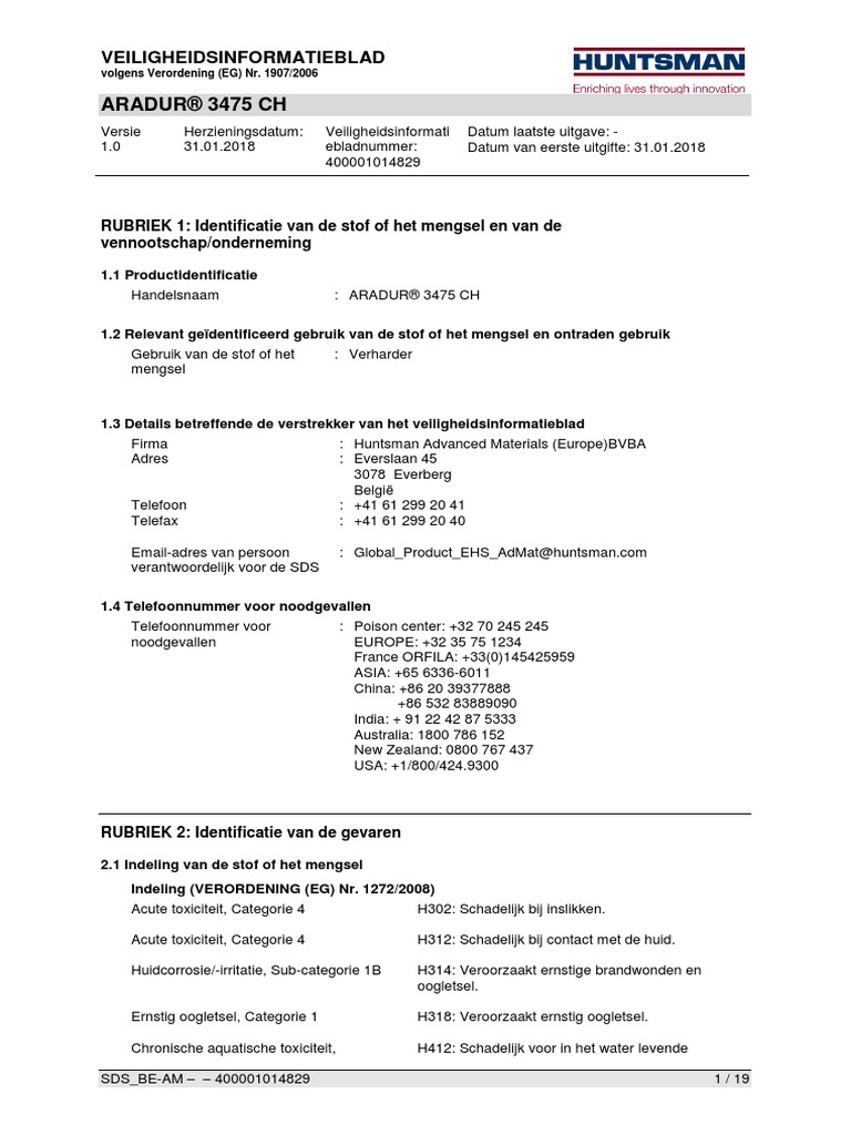 MSDS Huntsman -- Aradur 3475 | PDF