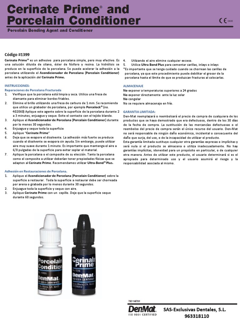 Manual Cerinate Prime y Porcelain Conditioner | PDF | Materiales | Química