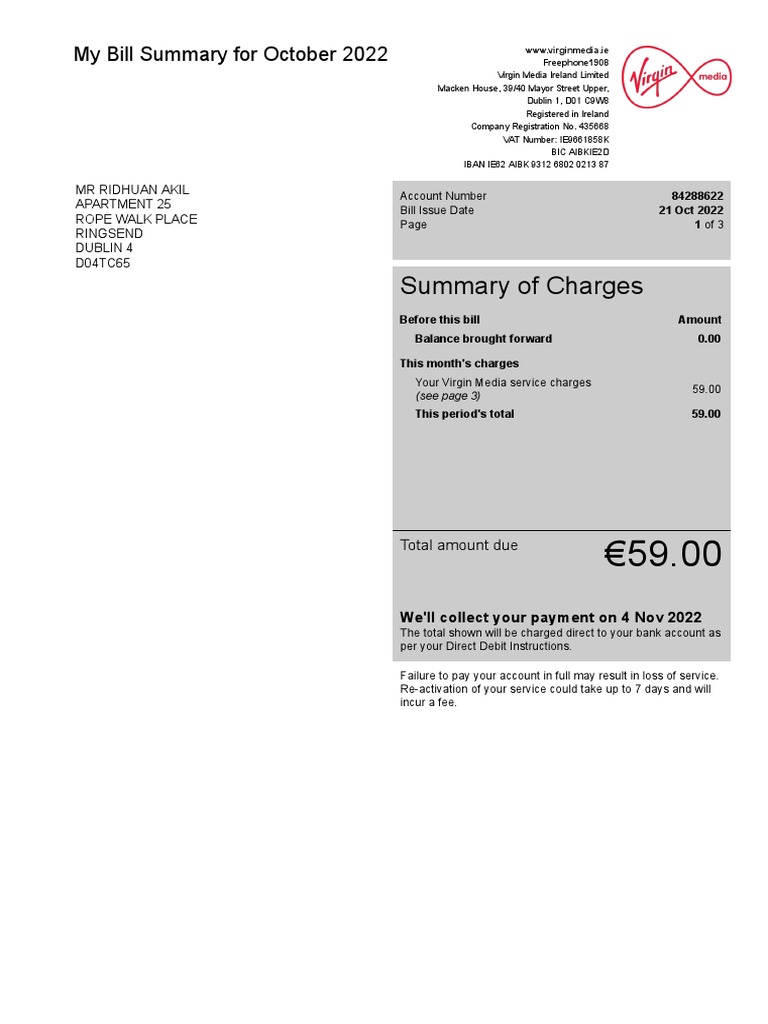 Summary of Charges: My Bill Summary For October 2022 | PDF | Debit Card ...